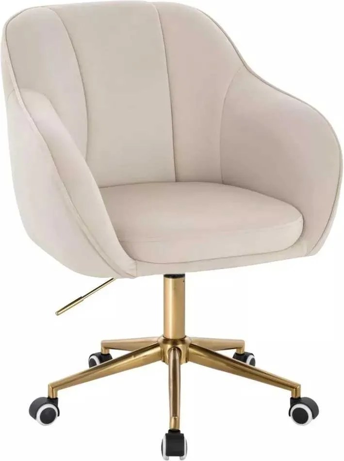LuxuryForm DESIGN Otočná židle AVOLA VELUR na zlaté podstavě s kolečky - krémová