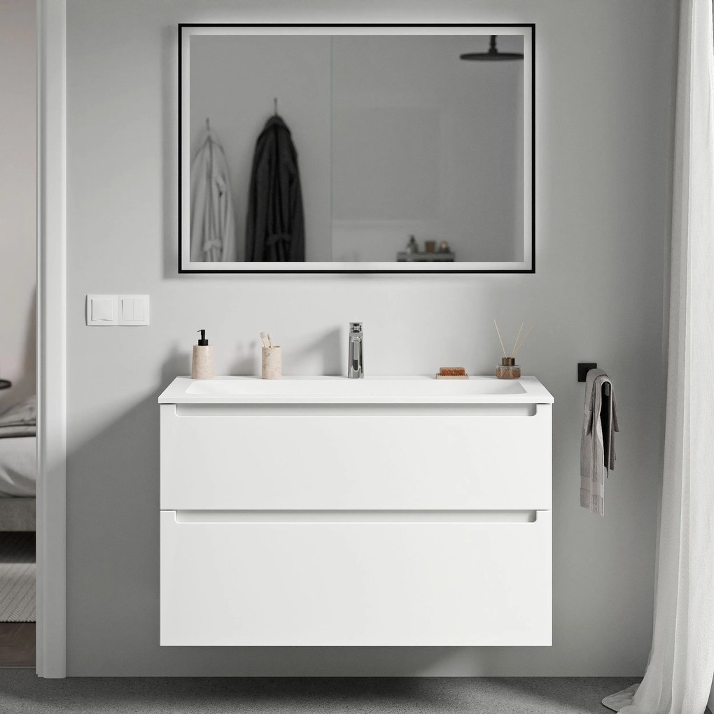 Koupelnová skříňka VIREO 80 cm s umyvadlem z minerálního odlitku CREAM