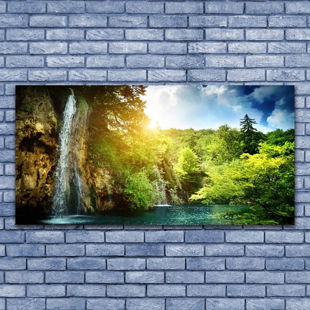 akrylový obraz Vodopád Stromy Krajina 120x60 cm