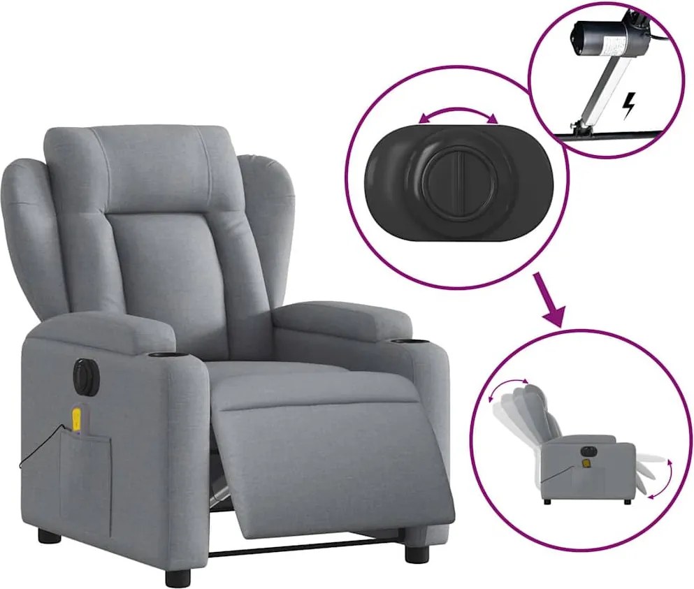 Elektrické masážní polohovací křeslo světle šedé textil 3204470