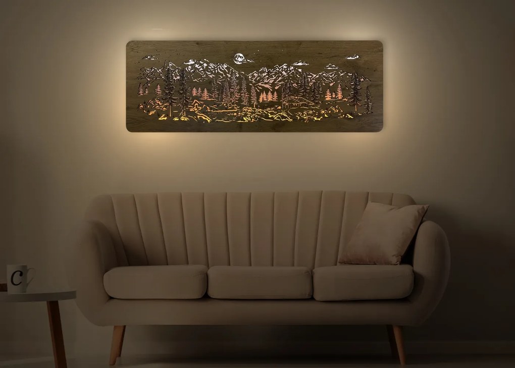 Li-Go "Chata v horách" světelný obraz 230V 120x40cm provedení povrchu: dub světlý
