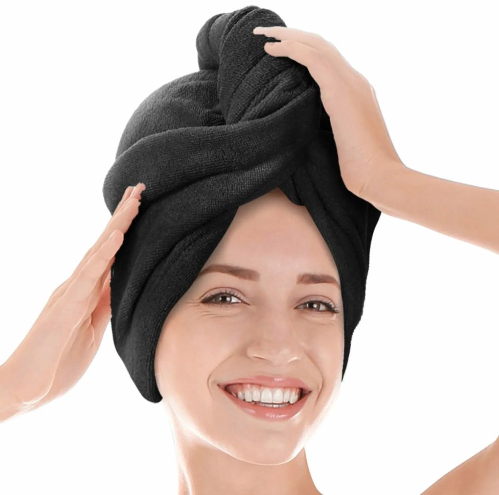 Spod Igły i Nitki Turban ručník na vlasy Active black z mikrovlákna