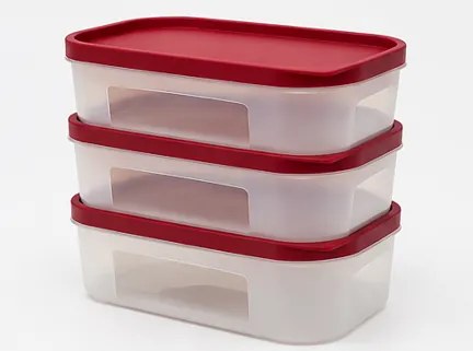 dóza na potraviny, s víkem, plast, 5x15x10 cm, průhledná/červená, Dekorino DP20260008