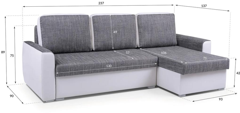 Rohová sedačka Primo (světle šedá + bílá) (L). 630096