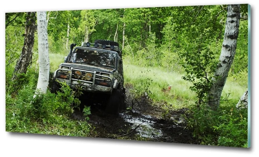 Wallmuralia Foto-obraz fotografie na skle Jeep v lese 100x50