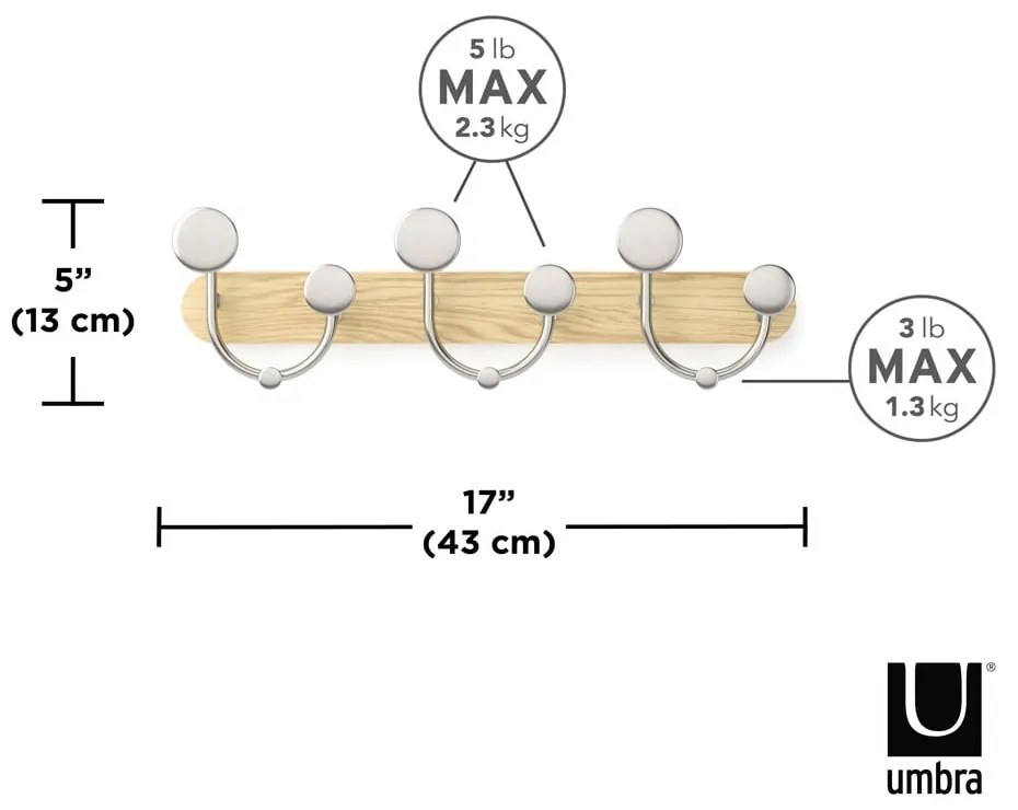Bílý přírodní hliníkový nástěnný věšák Melody – Umbra