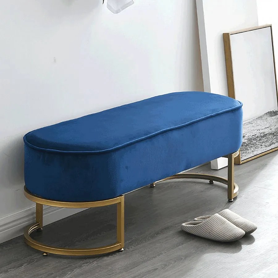 Tempo Kondela Designová lavice, modrá Velvet látka/gold chrom-zlatý, MIRILA NEW
