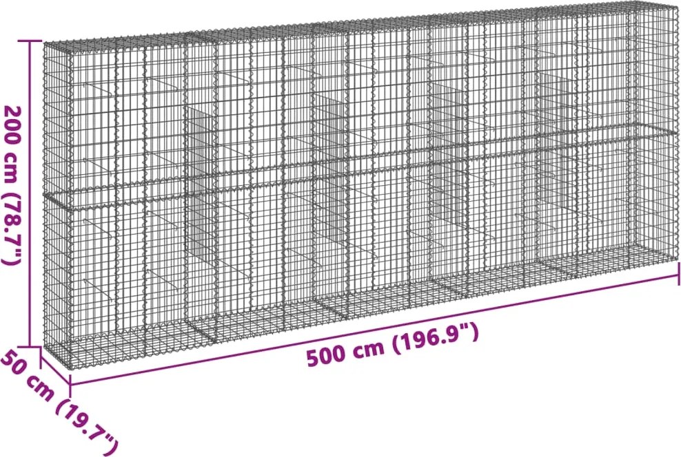 Gabionový koš s víkem 500 x 50 x 200 cm pozinkované železo 3295170