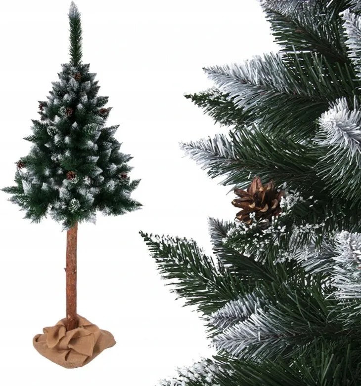 Jedinečná jemně zasněžená umělá vánoční borovice na pařezu 150 cm