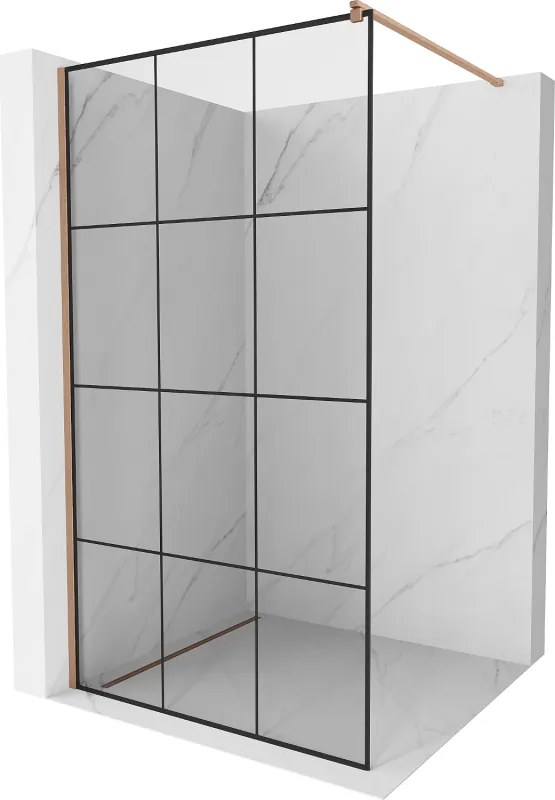 Mexen Kioto, sprchová zástěna Walk-In 110 x 200 cm, 8mm čiré sklo černý vzor, měděný matný profil, 800-110-101-65-77