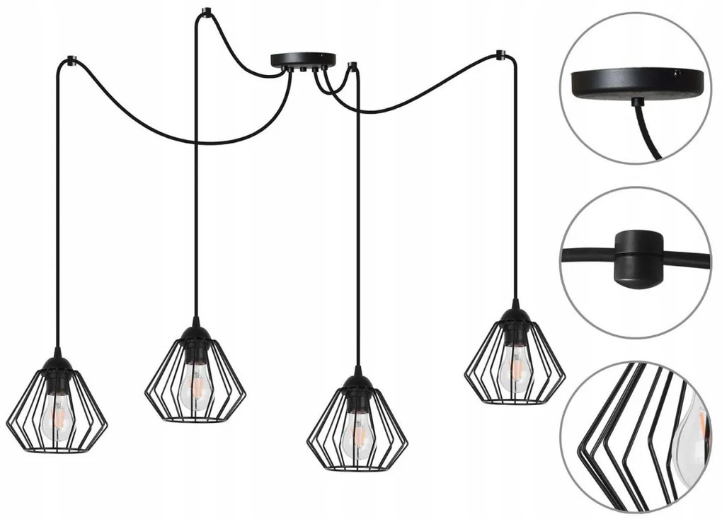 Závěsné svítidlo Nuvola Spider 3, 4x drátěné stínítko (výběr ze 2 barev)