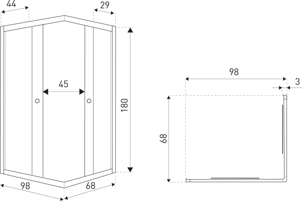 Novoterm Obdélníkový sprchový kout NV-Olga SQ BL 100x70, černý/transparent - bez vaničky