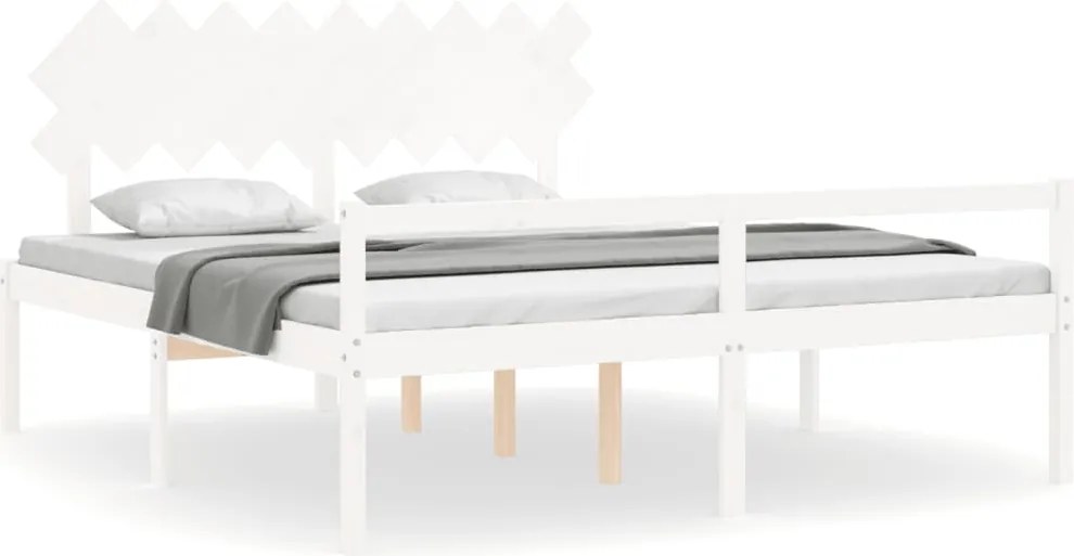 Postel s čelem pro seniory bílý Super King Size masivní dřevo 3195562