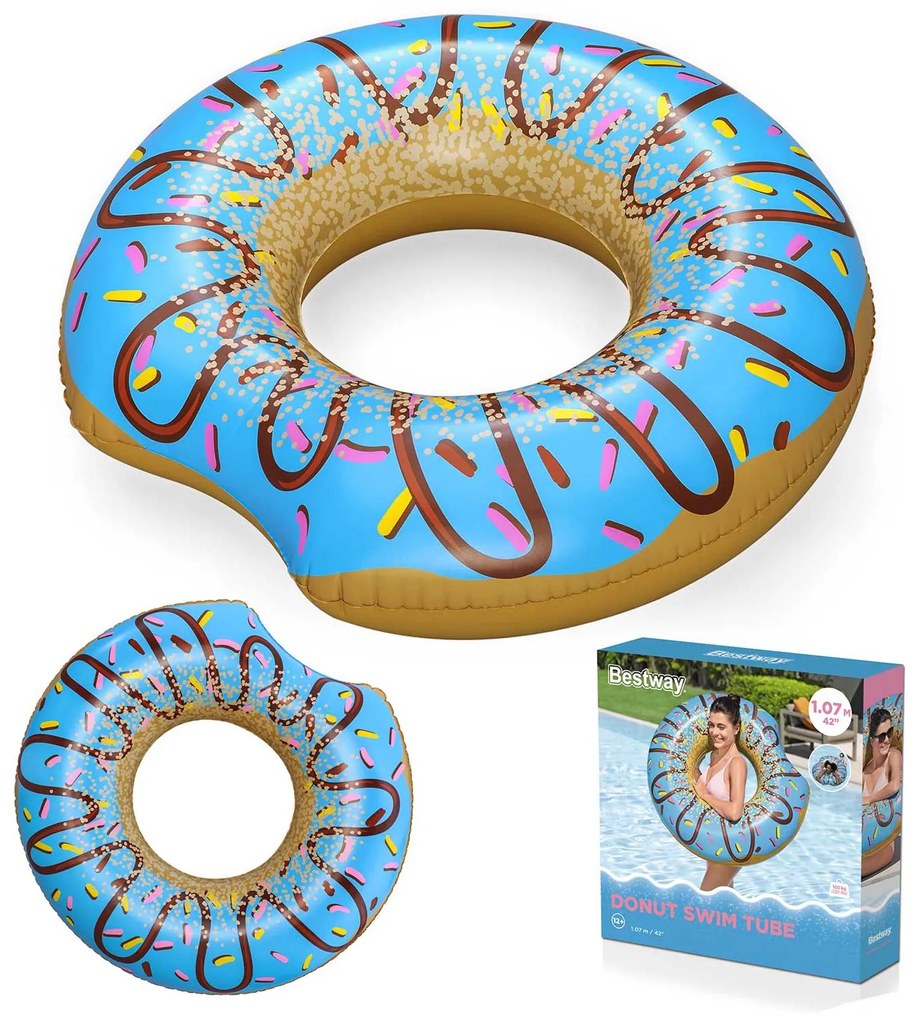 Nafukovací modrý plážový kruh Donut 107 cm pro plavání BESTWAY