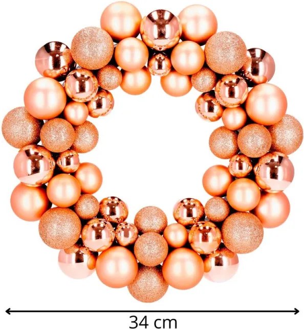 Vánoční věnec růžovo-zlatý 34 cm CA1388