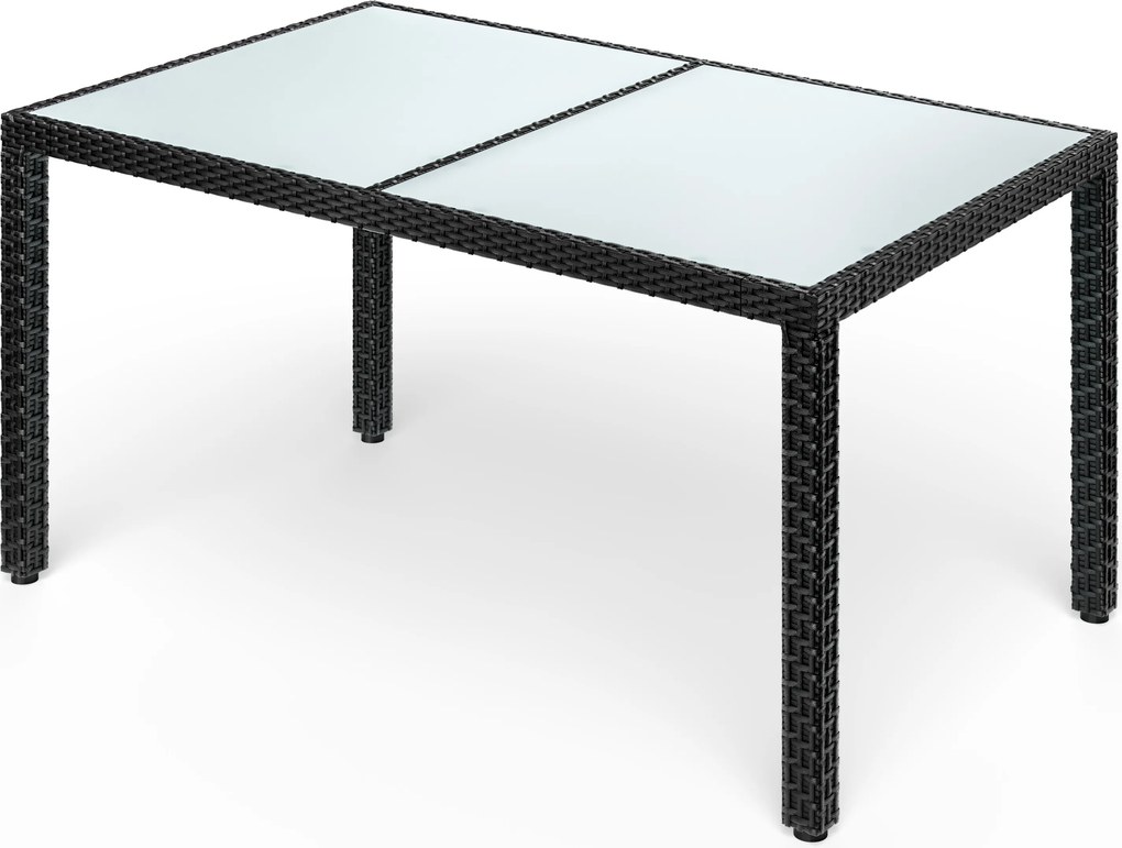 Umělý ratan Zahradní stůl černý 150x90x75cm sklo