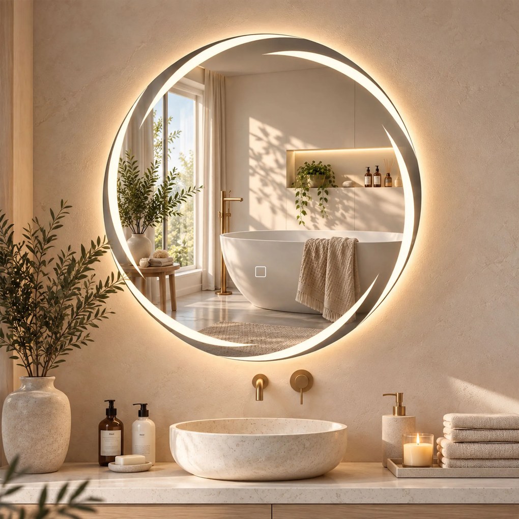 HOMCOM kulaté LED koupelnové zrcadlo Ø 60 cm, stmívatelné