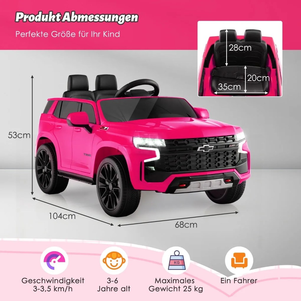 Costway Dětské elektrické auto Chevrolet s 2,4 G dálkovým ovládáním a – růžový