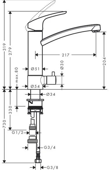 Hansgrohe Focus M41 páková kuchyňská baterie 200  31803000