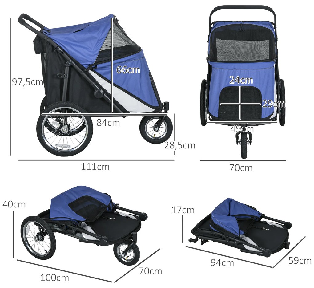 PawHut kočárek pro psy kočárek pro psy skládací s okénkem ze síťoviny bezpečnostní vodítko velká gumová kola do 30 kg Oxford modrý pro psy a kočky | …