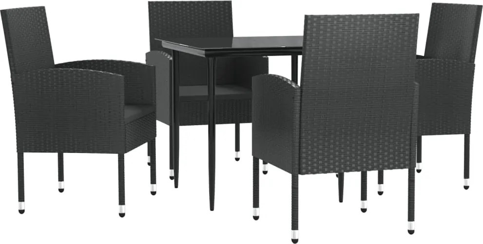 5dílný zahradní jídelní set černý polyratan a ocel 3203337