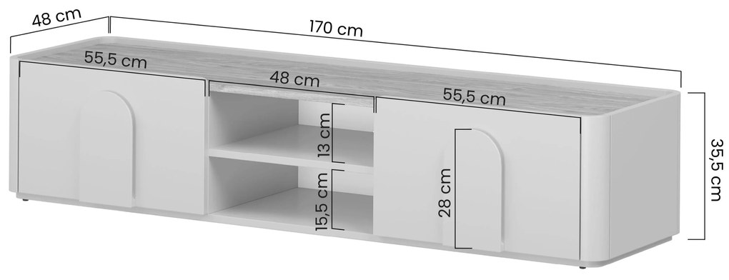 TV stolek Amilio 170 cm - kašmírová / dub olejovaný / úchytky dub světlý
