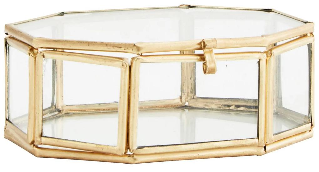 MADAM STOLTZ Skleněný box Clear Octagonal Brass, zlatá barva, čirá barva, sklo