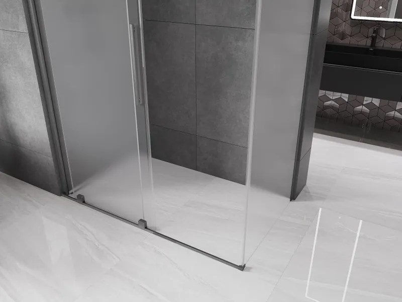 Mexen Velar, sprchový kout s posuvnými dveřmi 140 x 70 cm, 8mm sklo námraza, grafit broušený, 871-140-070-31-66