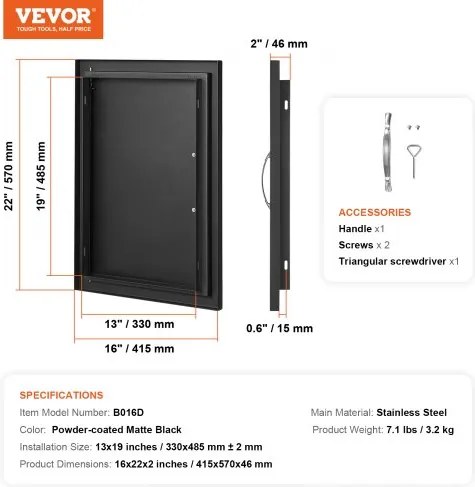 BBQ přístupová dvířka, 415 × 570 mm jednoduchá venkovní kuchyňská dvířka