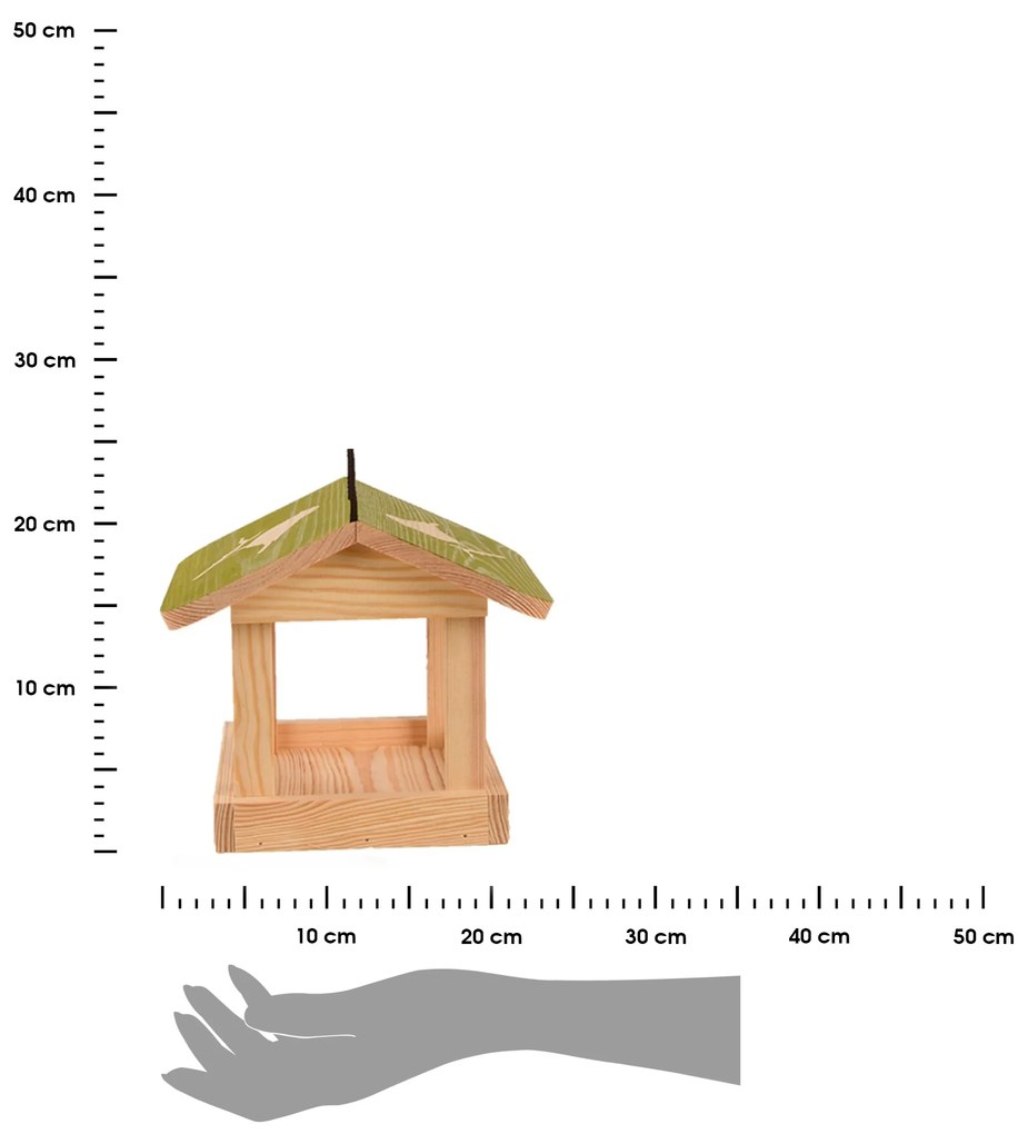 Závěsné krmítko pro ptáky Elisa, 19,5x24x24 cm, dřevo, hnědá/zelená