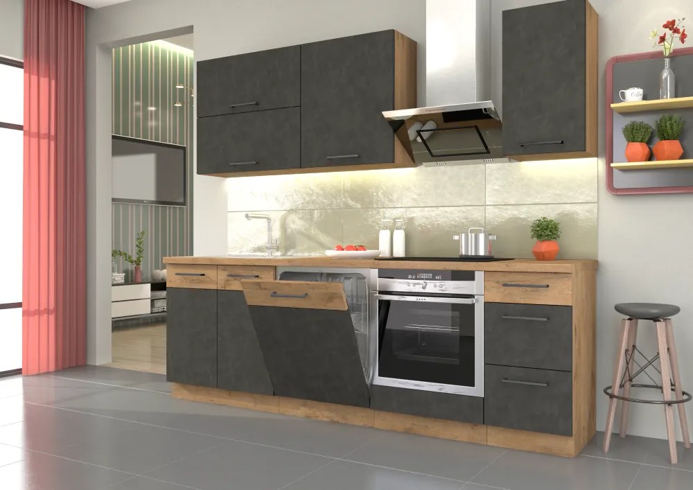 Spodní rohová skříňka, šedá matná / dub lancelot, VEGA 90x90 DN 1F BB