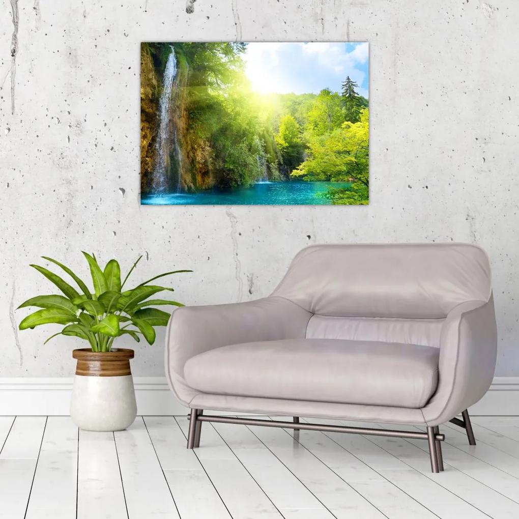 Skleněný obraz - vodopády v pralese (70x50 cm)