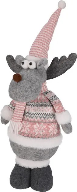Vánoční dekorace sob šedá / růžová 48 cm