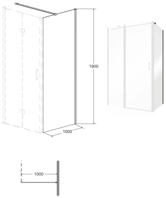 BESCO Pevná stěna EXO-CH BARVA rámu - Chrom/Leštěný hliník (ALU), Rozměr A - 90 cm, Rozměr C - 190 cm, Směr zavírání - Univerzální Levé / Pravé, Výplň - Čiré bezpečnostní sklo - 6 mm BCEXOCH90CC