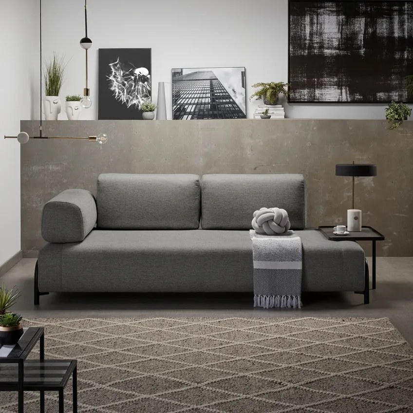 OnaDnes -20% Tmavě šedá látková třímístná pohovka Kave Home Compo 232 cm