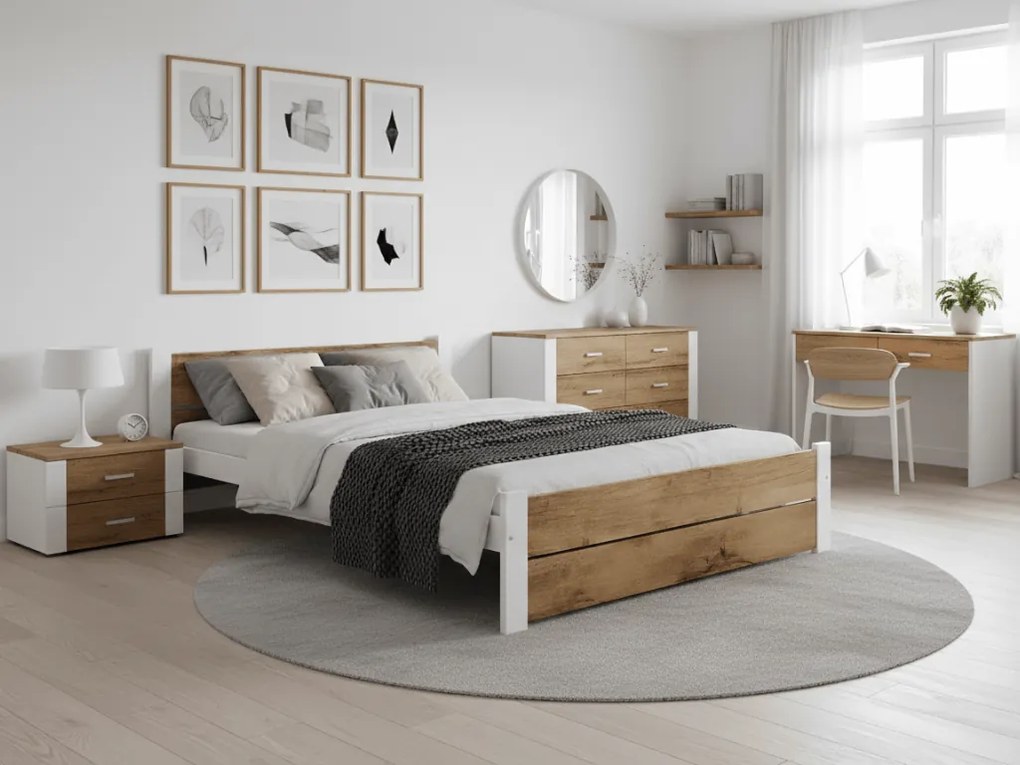 Postel IKAROS DOUBLE 140 x 200 cm, dub artisan/bílá Matrace: Matrace Coco Maxi 20 cm, Rošt: S laťkovým roštem