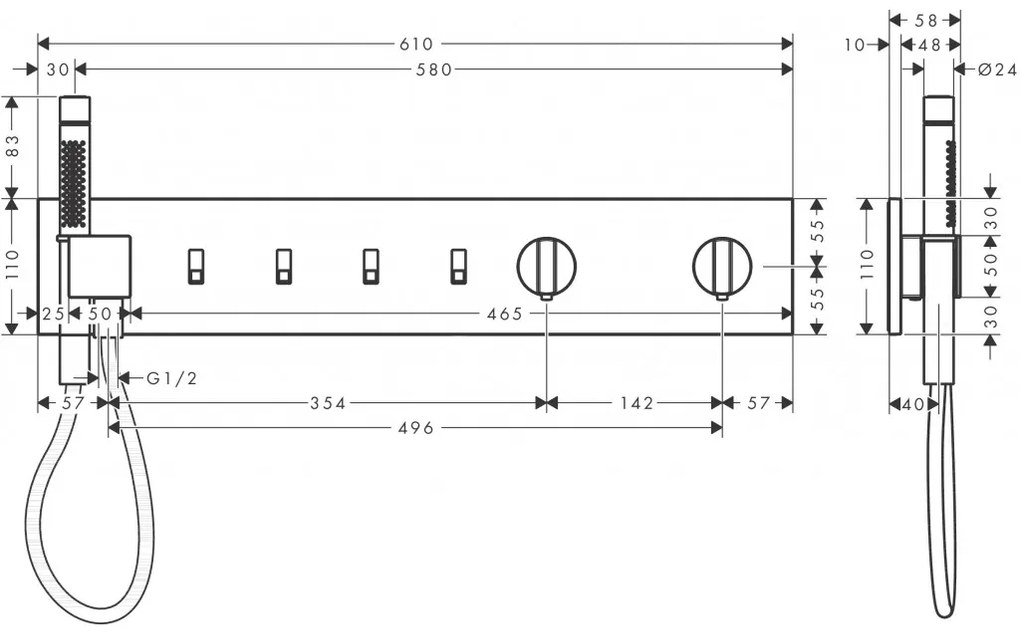 Axor ShowerComposition - Termostat pod omítku 610/110 pro 4 spotřebiče, černá matná 12573670