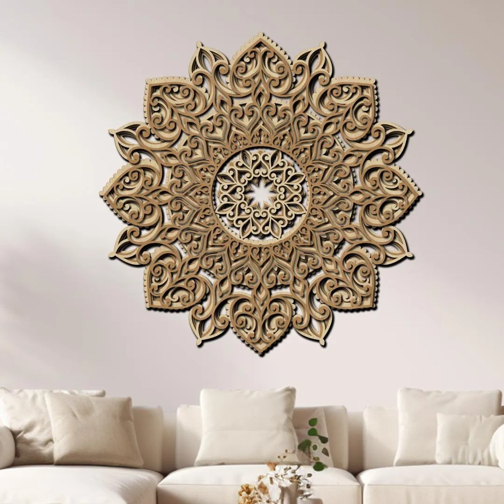 dřevo života 4 vrstvená mandala Vyzařující láska Zvolte rozměr Ø (cm): 95, Zvolte barevný dekor: bílá