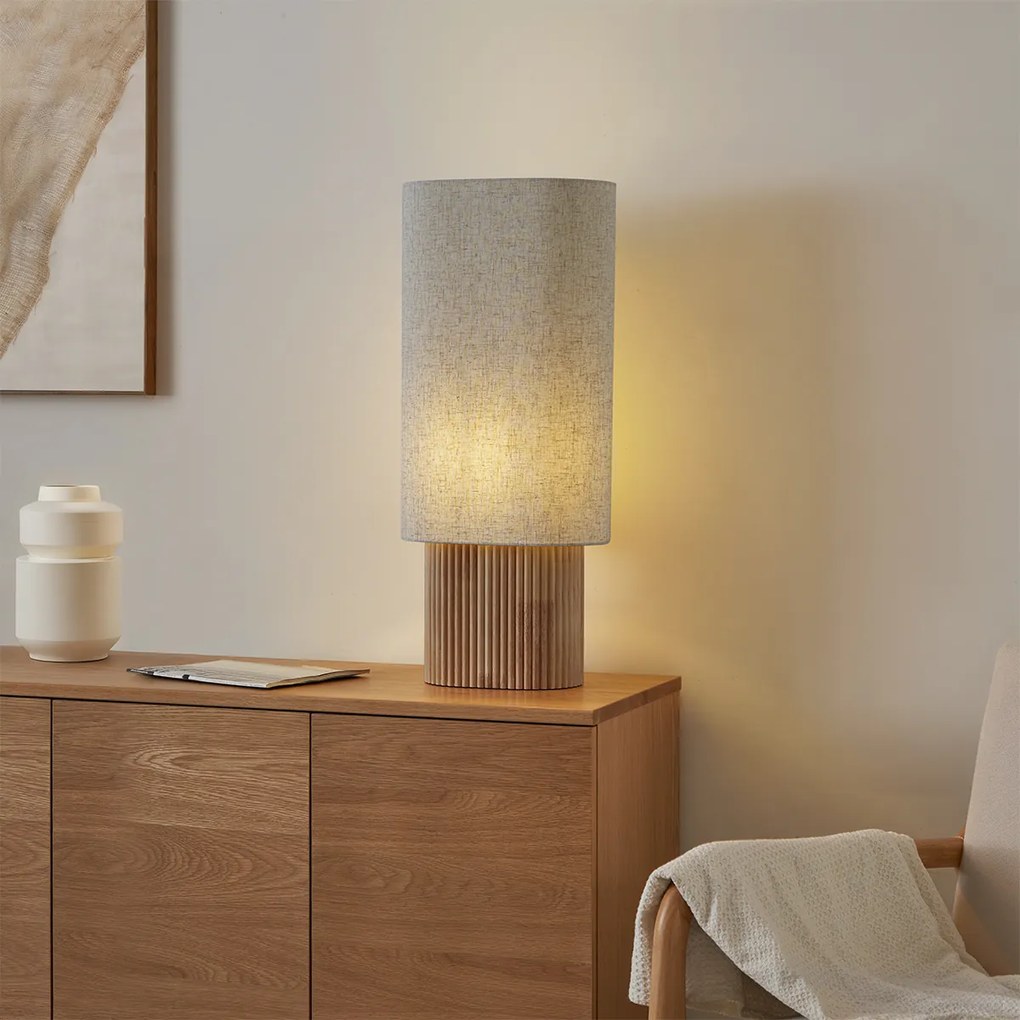 Japandi stojací lampa dřevěná s lněným stínidlem 70 cm - Lamel
