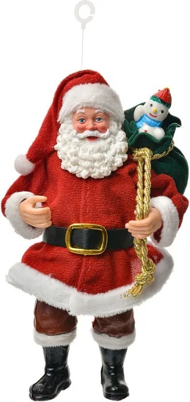 Červená závěsná vánoční dekorace Santa Claus držící pytel - 10*6*17 cm