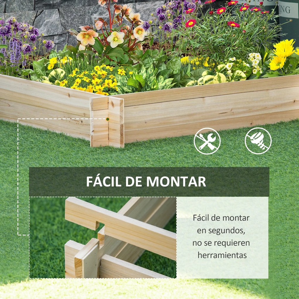 Outsunny Čtvercový Dřevěný Zahradní Urban Plánter Bed Květinová Krabice pro Plodiny, Rostliny, Květiny, Byliny na Terasu 100x100x16 cm Přírodní