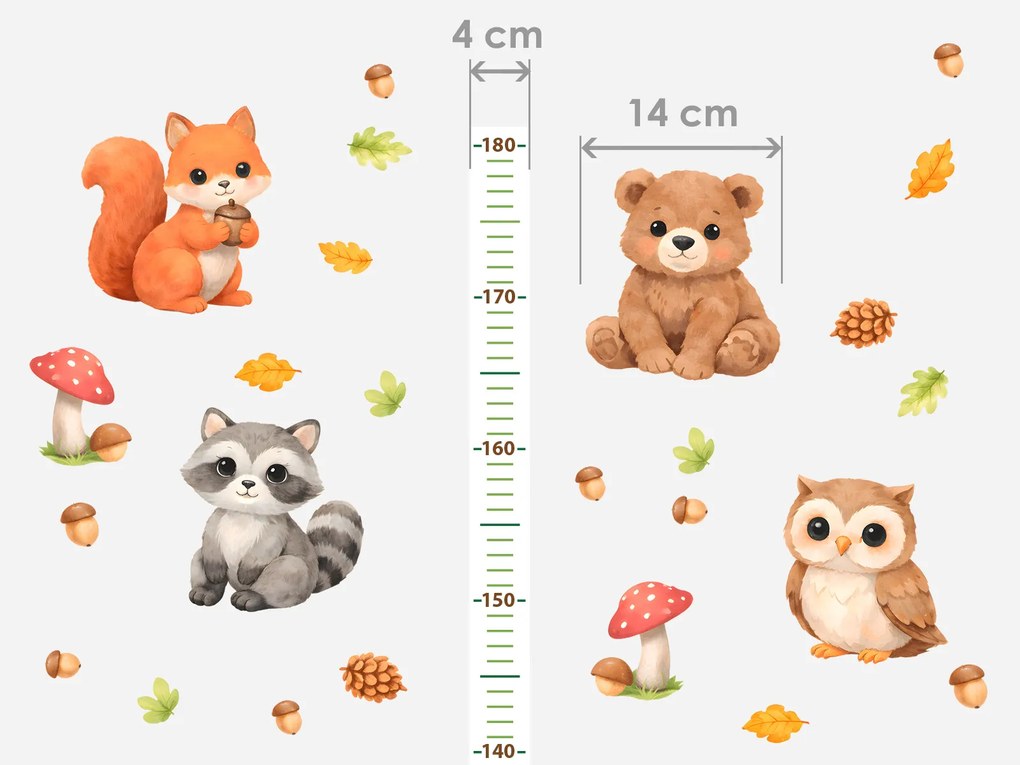 Metr lesní mláďata textilní přelepitelné samolepky na zeď výška 160 cm