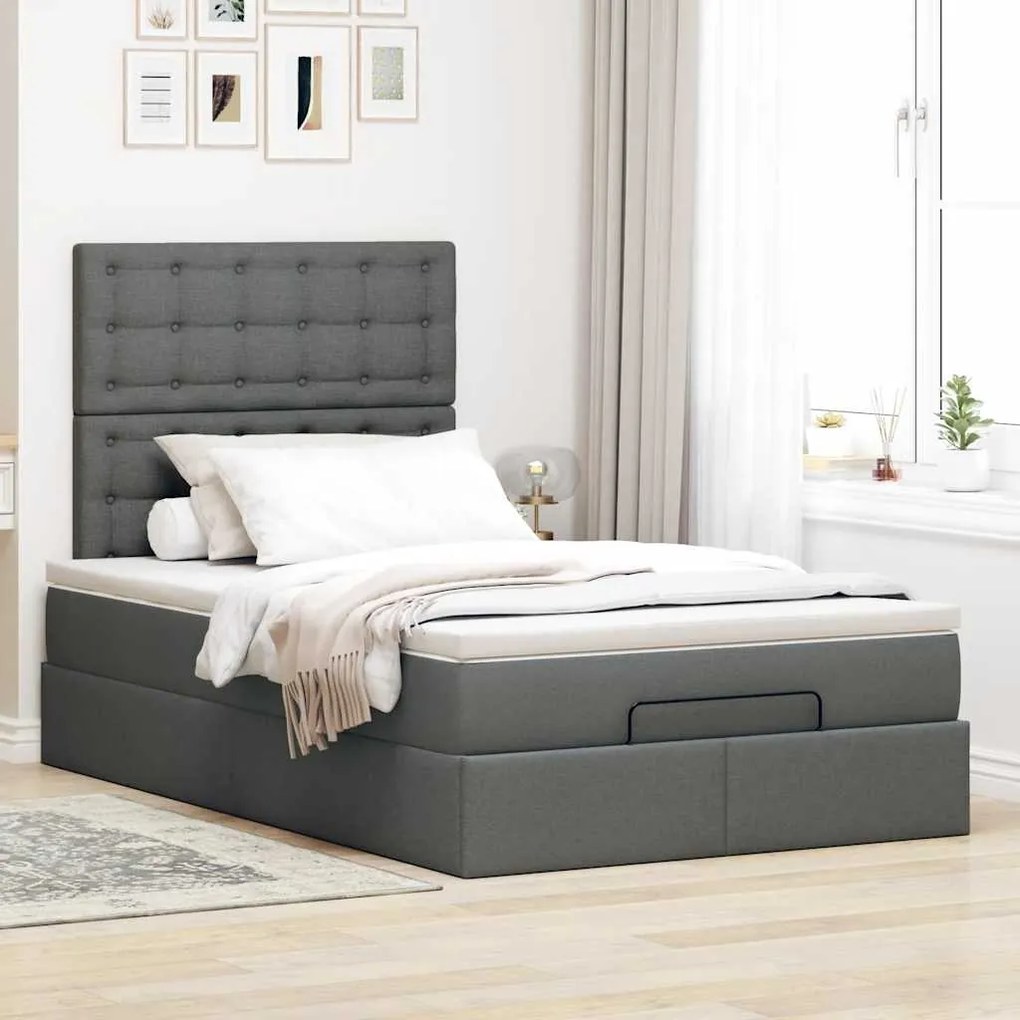 Osmanský rám postele s matrací tmavě šedá 120x200cm textil 3313314