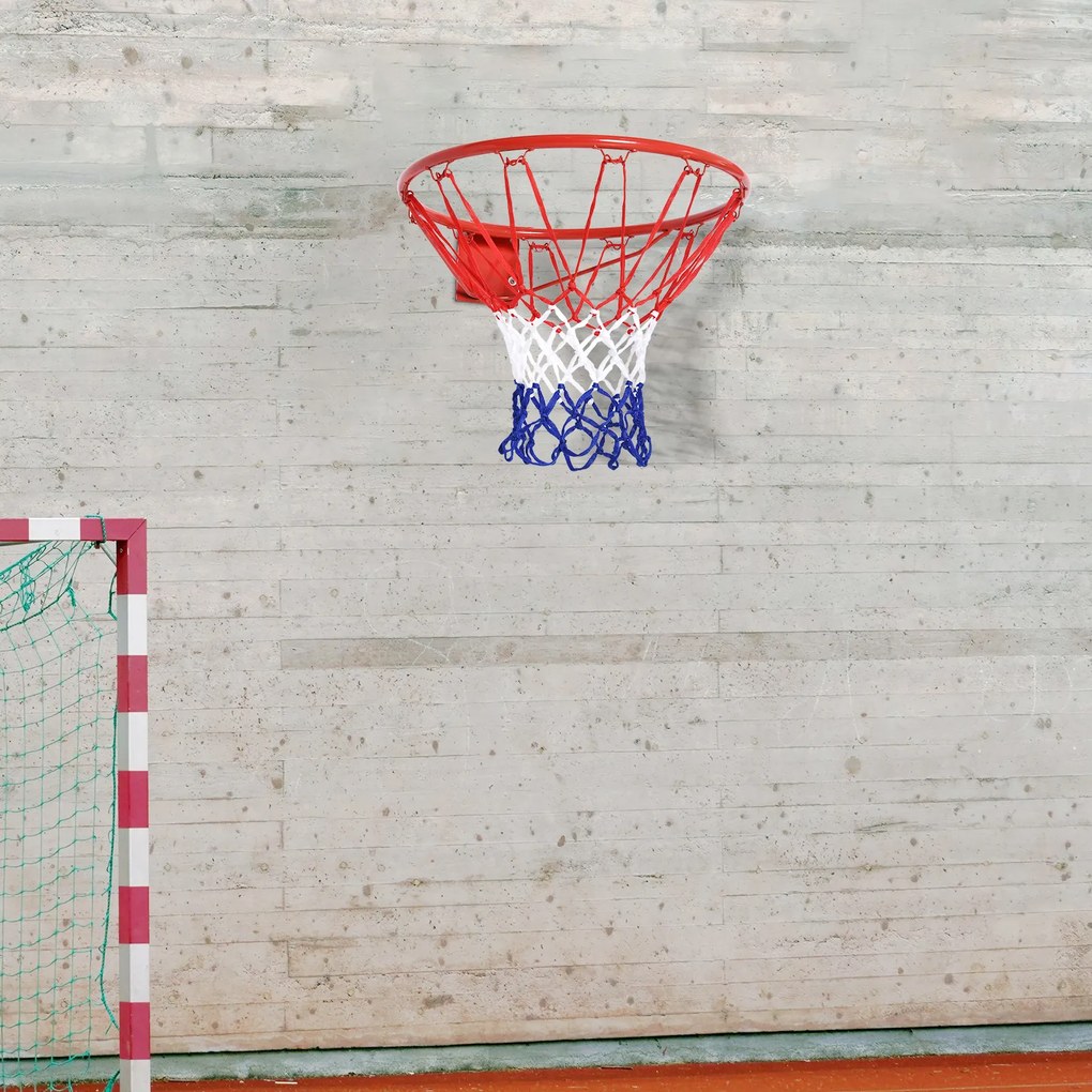HOMCOM Basketbalový koš se sítí 46 cm, ocelové trubky a nylon, červeno-modro-bílý, ideální pro zahradu a volný čas | Aosom.de