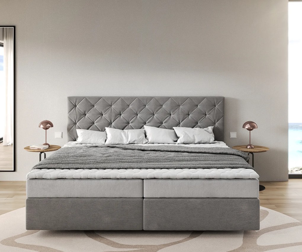 DELIFE Boxspring postel Dream-Great mikrovlákno šedá 200x200 cm Bonell matrace PU topper