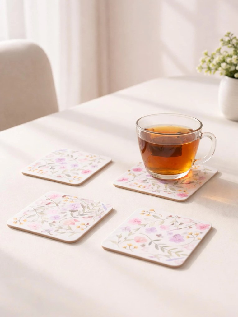 Sinsay - Podtácky s květinovým motivem 4 pack - pastelová růžová