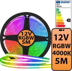 Cob Led pásek Rgbw 784D 12V 16W 4000k Barevné světlo Bílá neutrální