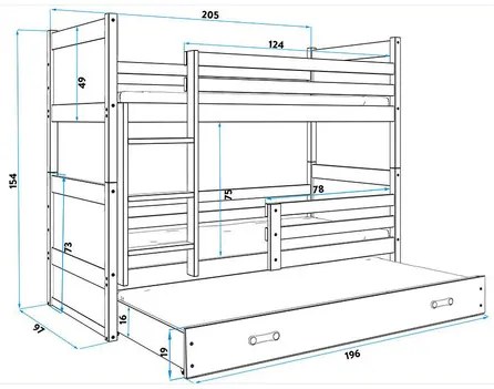 Dětská patrová postel s výsuvnou postelí RICO 200x90 cm Bílá Bílá