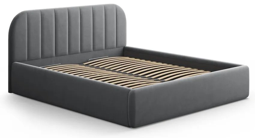 Šedá čalouněná dvoulůžková postel s úložným prostorem s roštem 160x200 cm Juno – Windsor & Co Sofas