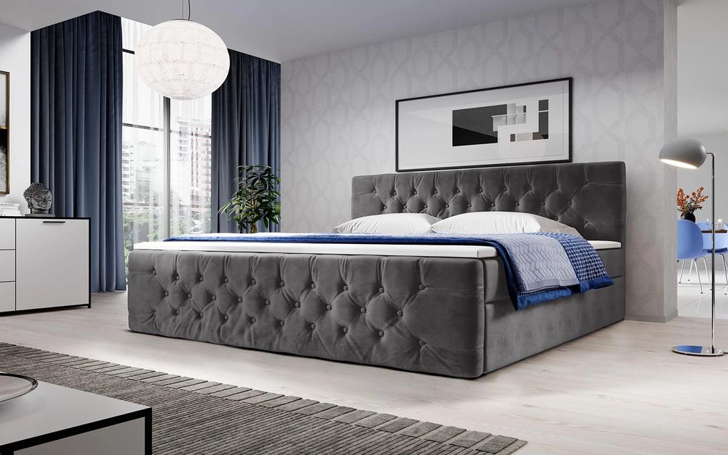 K&M postele Boxspring postel VELUTTO s úložným prostorem Velikost postele: 160 × 200 cm, Výběr matrace: Oboustranná pružinová matrace - středně měkká…